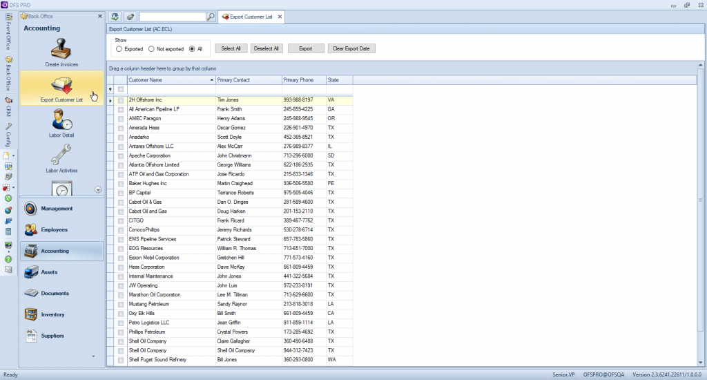 Export Customer List – OFSPRO Knowledge Base