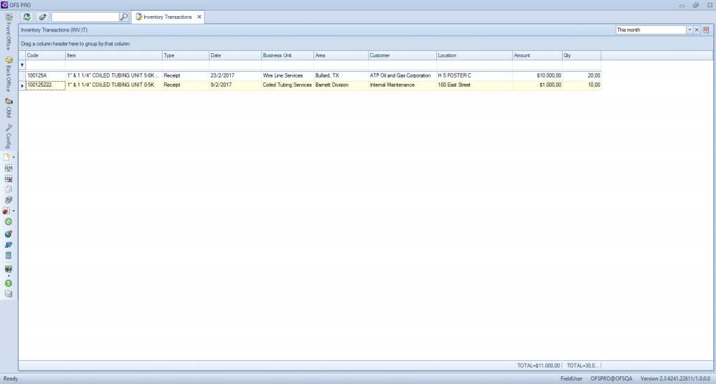 Inventory Transactions – OFSPRO Knowledge Base