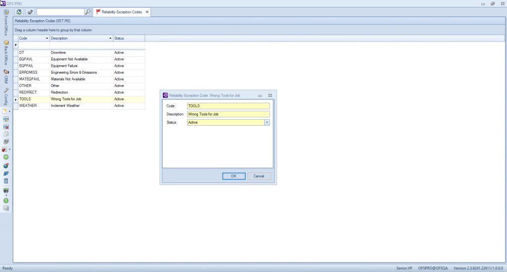 reliability exception codes – OFSPRO Knowledge Base